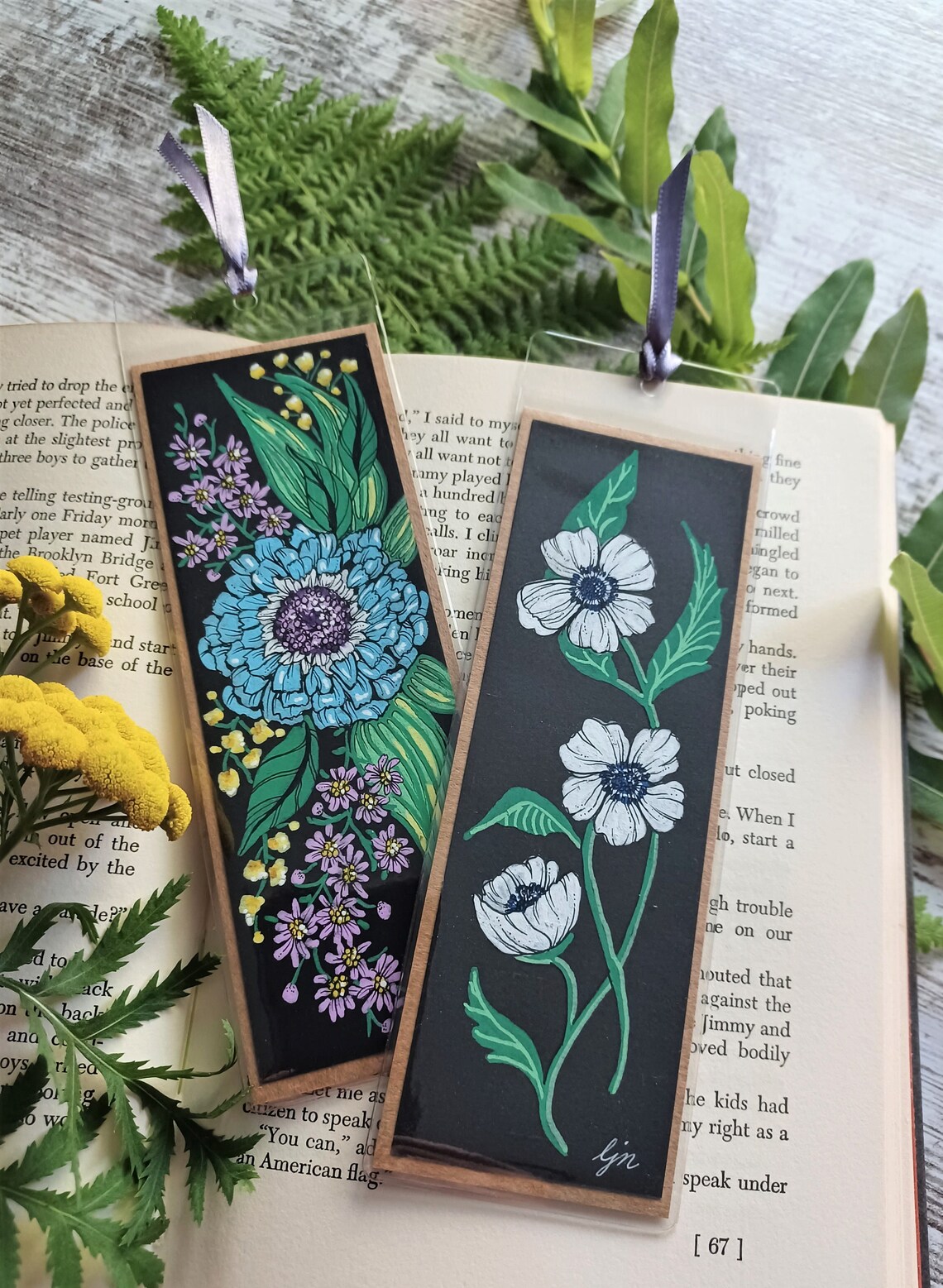 Handpainted Flower Bookmark Set / Handmade Floral Bookmarks / Set of 2 ...