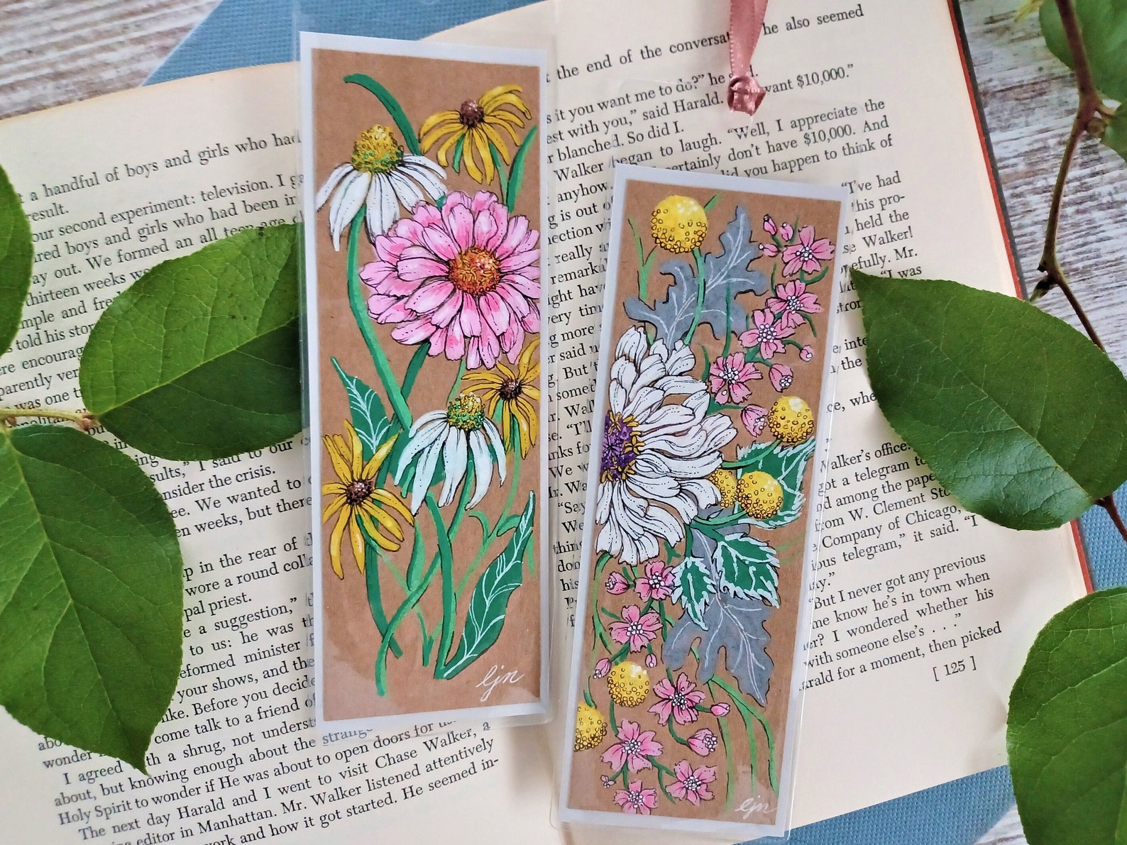 Hand-painted Flower Bookmark Set / Handmade Floral Bookmarks / Set of 2 ...
