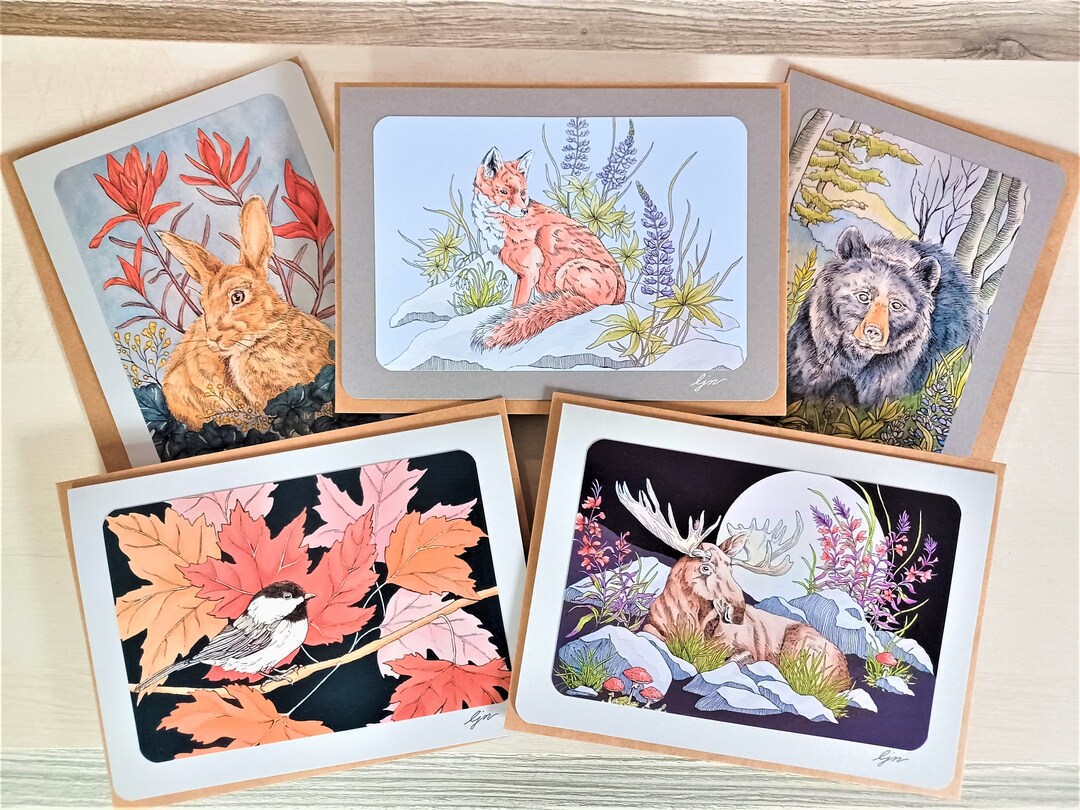Woodland Animal Cards, Set of 5 Blank Cards With Envelopes, Watercolor ...
