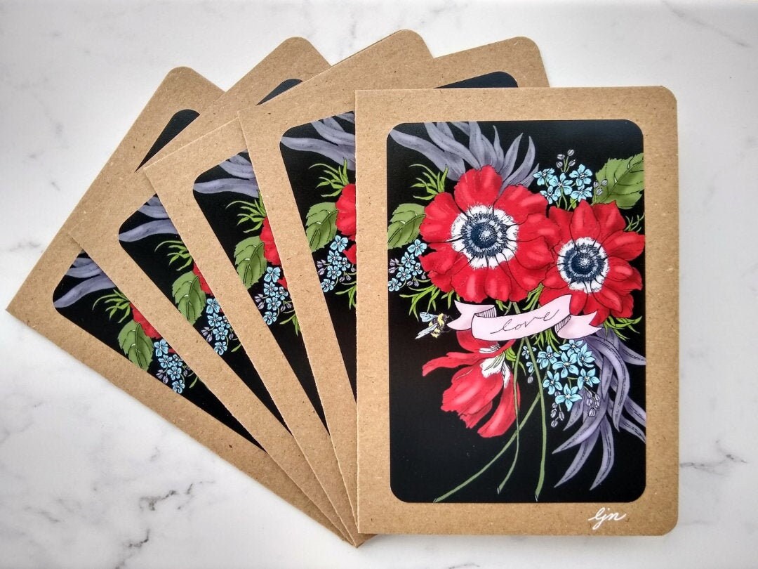 Love Card Set / 5x7 Blank Cards / Floral Greeting Cards / Love Notes ...