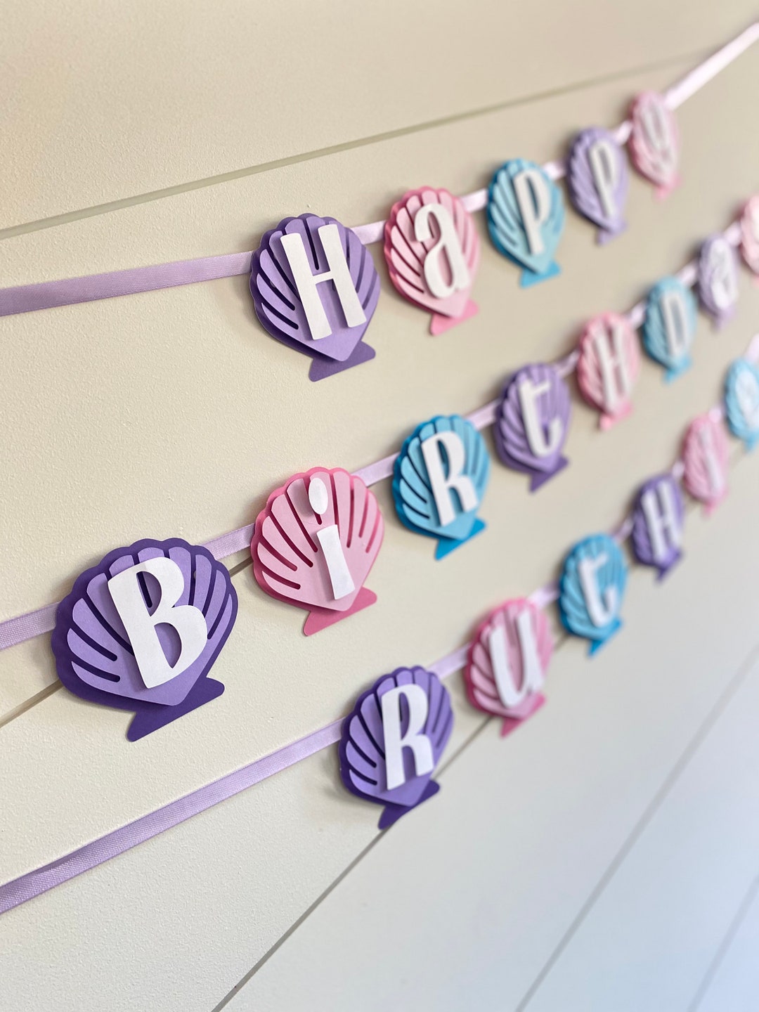 Mermaid “happy Birthday” Personalized Banner - Seashell Banner - Etsy