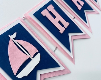 Nautical happy Birthday NAME Personalized Banner Anchors Sailboats - Etsy