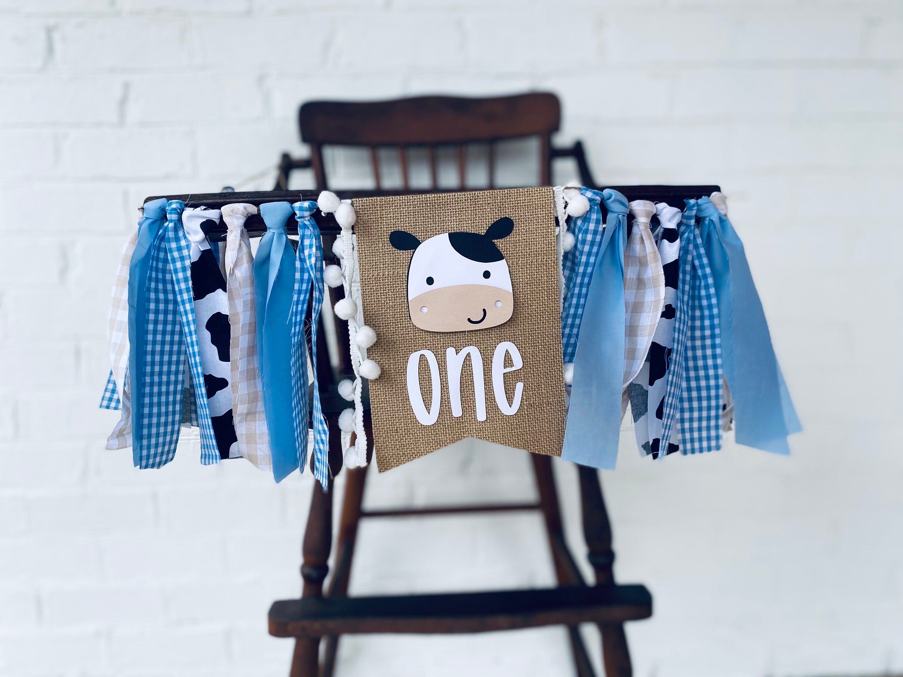 Blue Cow - Farm First Birthday - Highchair Birthday Banner - Etsy