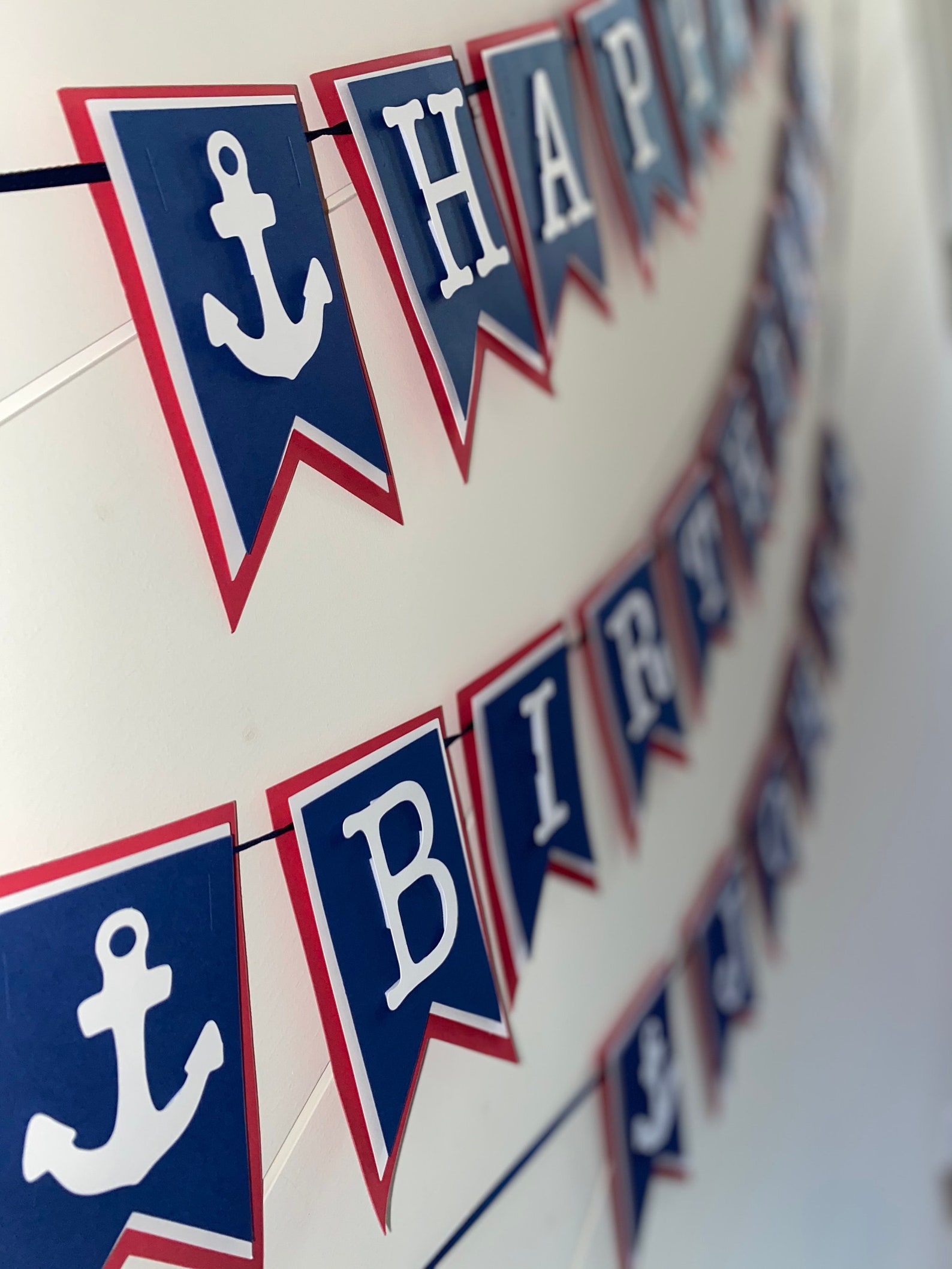 Nautical Happy Birthday NAME personalized banner anchors | Etsy