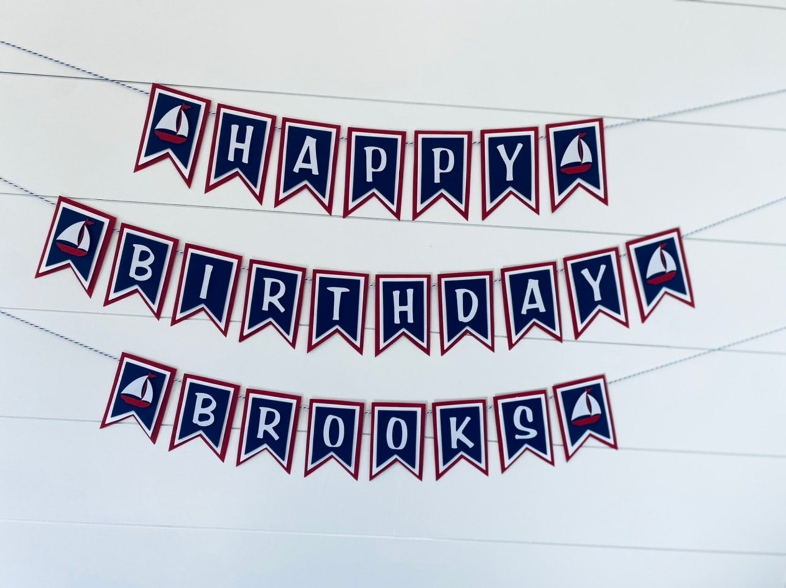 Nautical happy Birthday NAME Personalized Banner Anchors Sailboats - Etsy