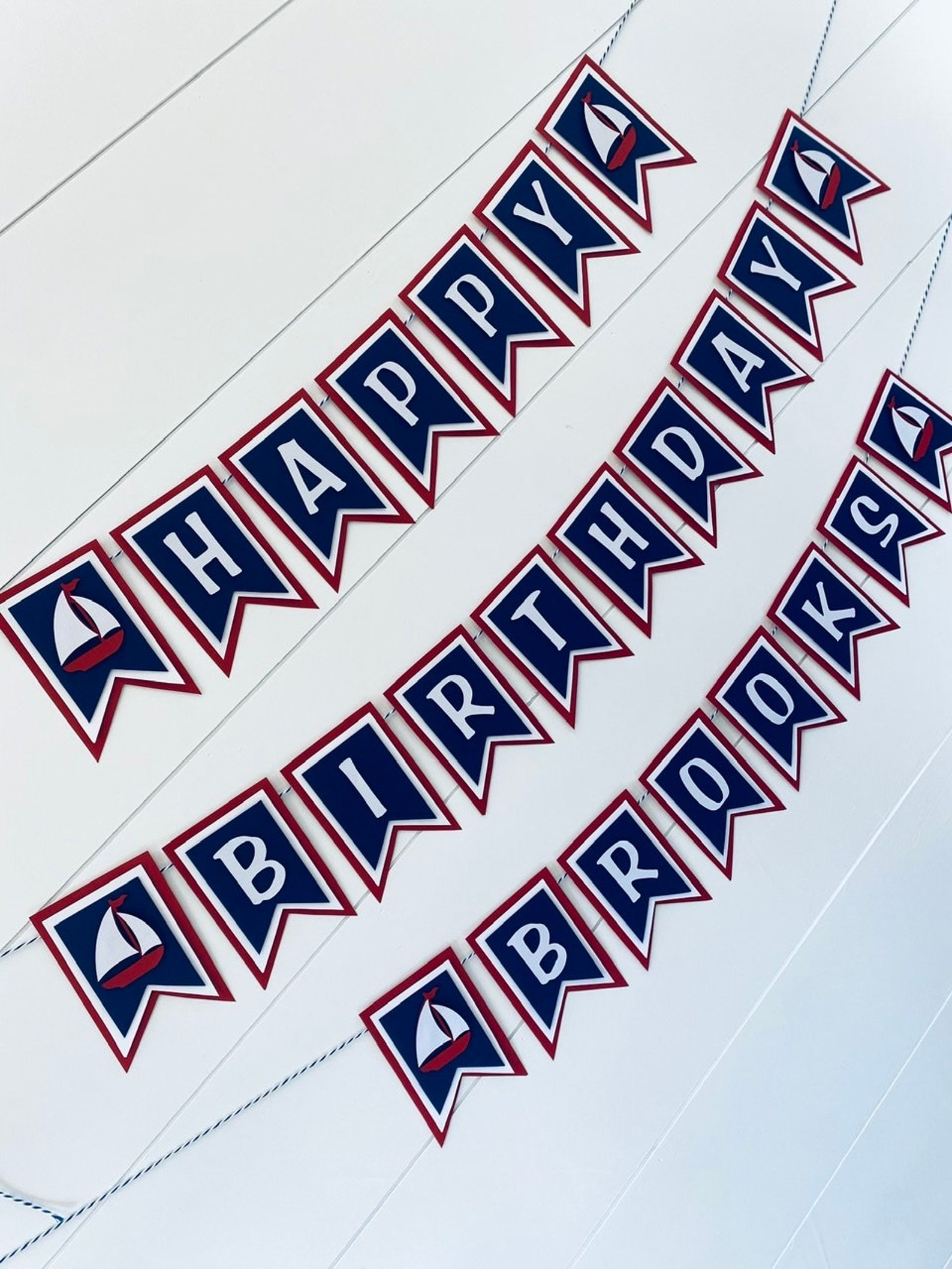 Nautical happy Birthday NAME Personalized Banner Anchors Sailboats - Etsy