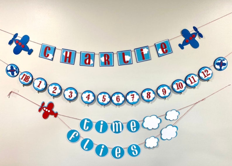 Time Flies Birthday Monthly Milestone Banner Airplane Party | Etsy