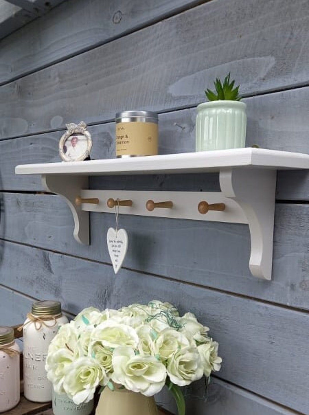 Hardwood Shaker Peg Rail Shelf Hallway Coat Peg Shelf Storage Shelf ...