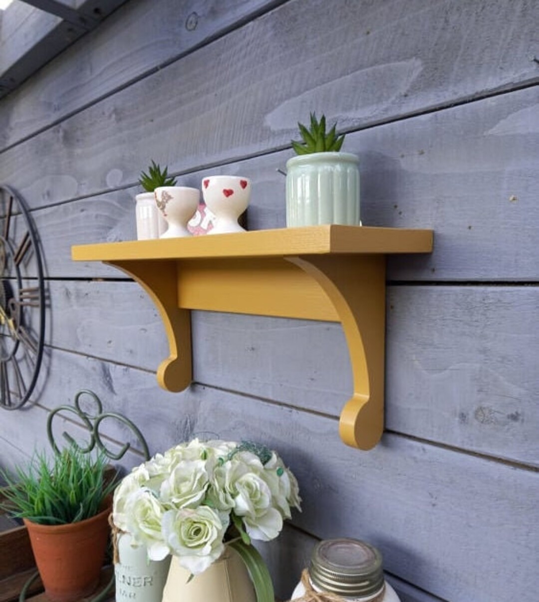 Wooden Single Shelf With Ornate Long Brackets Kitchen Single Shelf ...