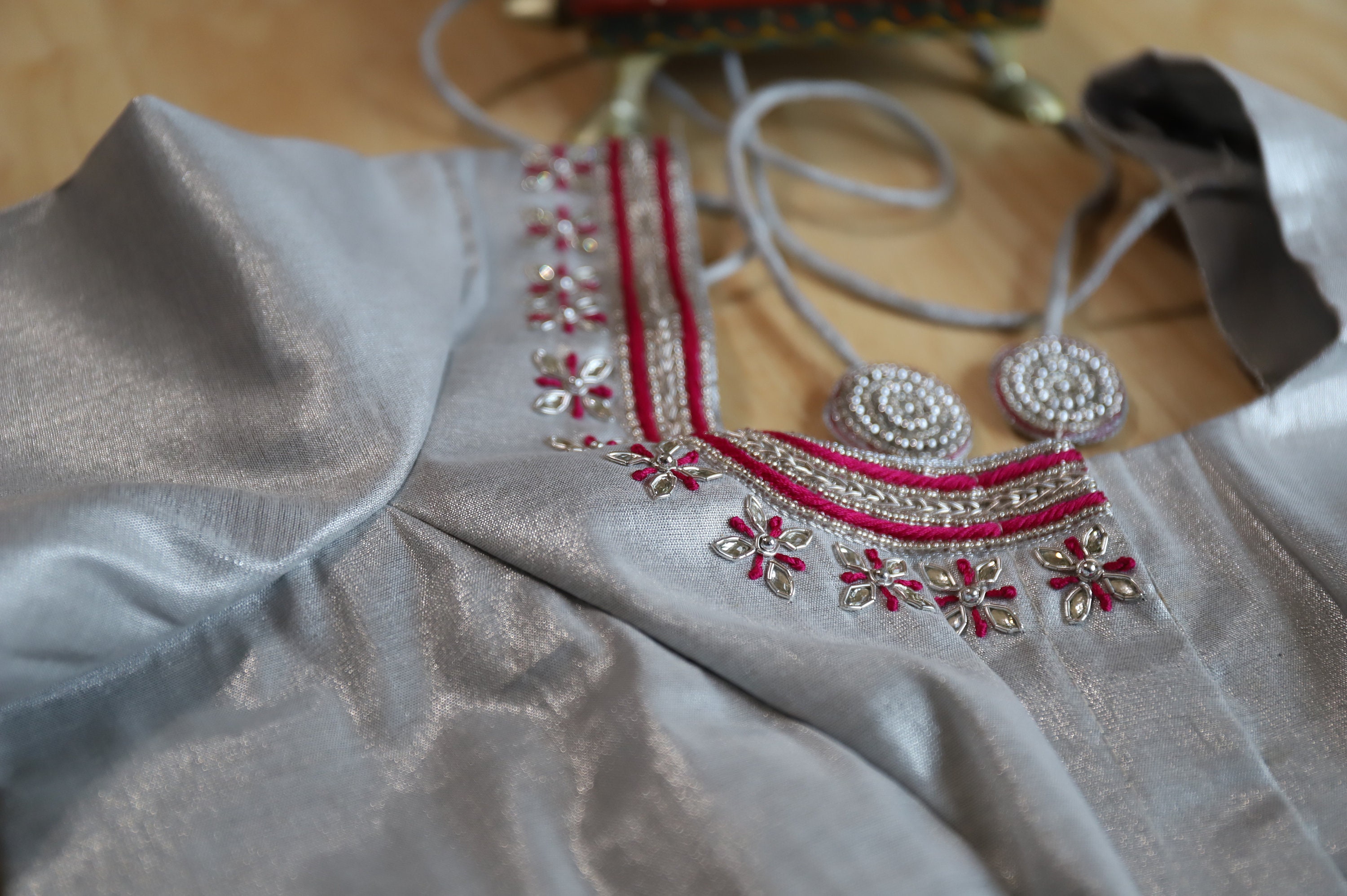 Handcrafted Aari Work Silver Blouse: Embroidered Crop Top (size 32-36 ...