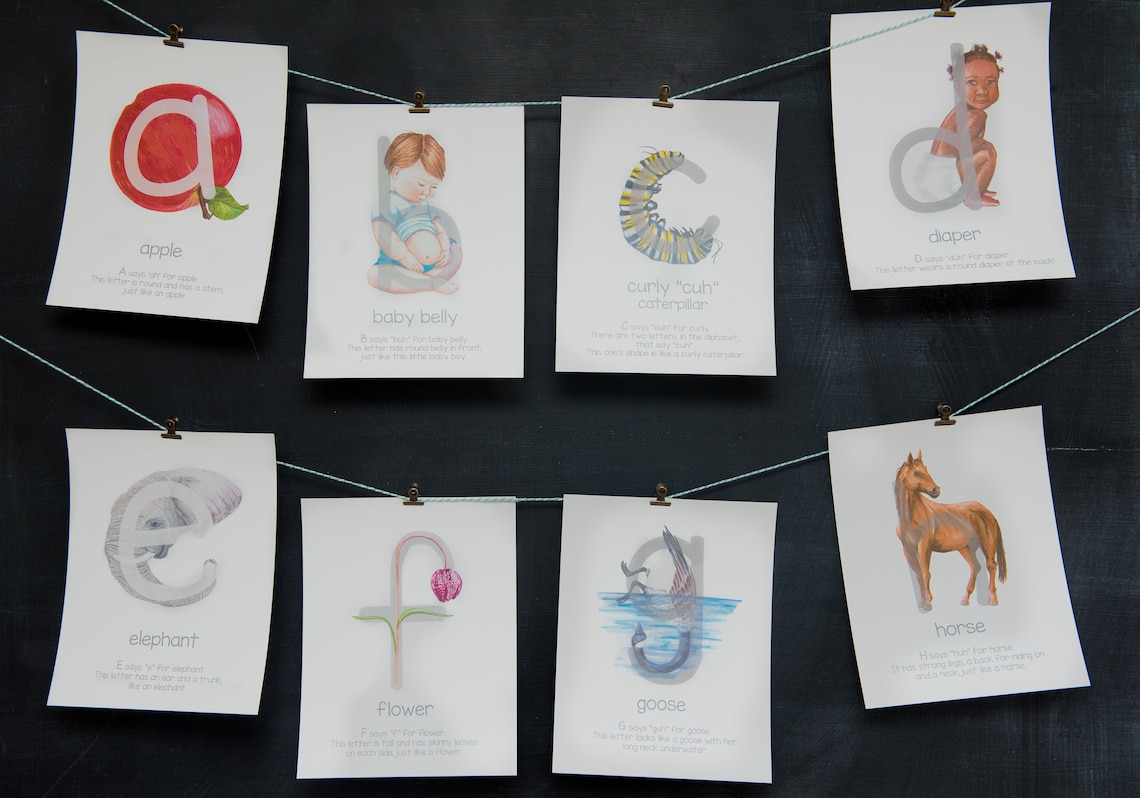 Phonetic Mnemonic Alphabet Cards: up to 8.5x11 Printable Decorative ...