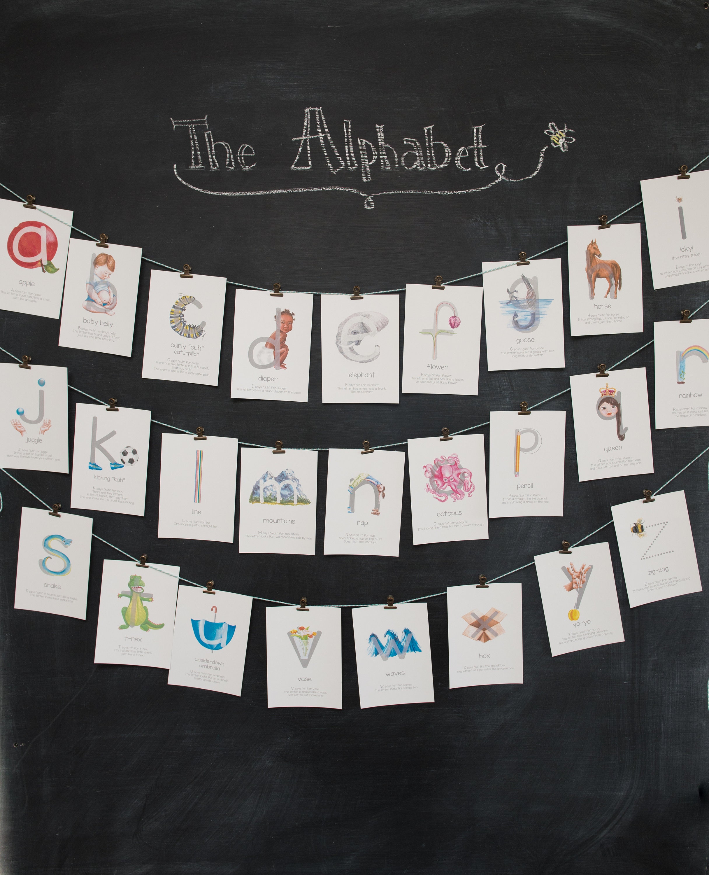 Phonetic Mnemonic Alphabet Cards: up to 8.5x11 Printable Decorative ...