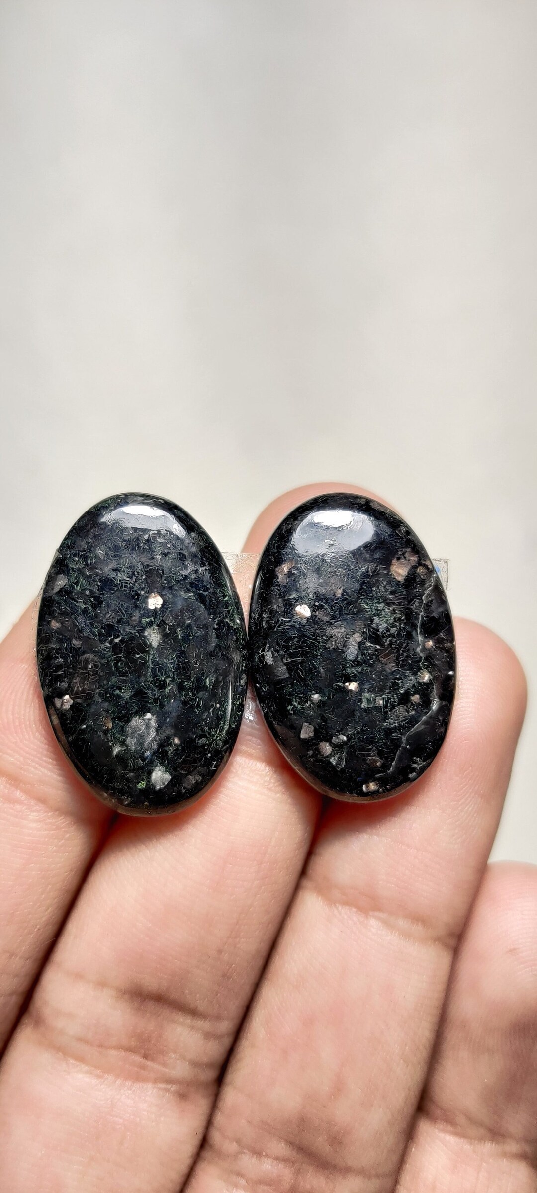 Natural Nuummite pair Smooth Cabochon, Top Grade Quality of Oval Shape ...