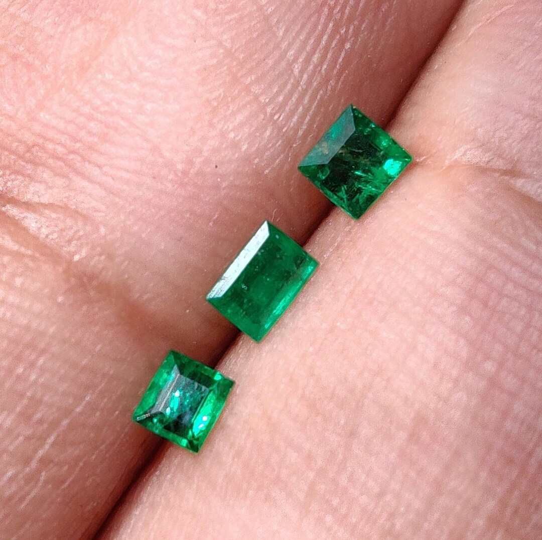 3 Pcs of Natural Zambian Emerald Square Shape Faceted Loose Gemstone ...