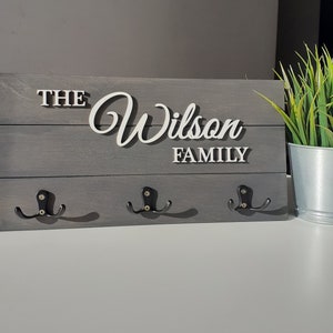 Last Name Key Holder for Wall, Personalized Family Name Sign Key Holder ...