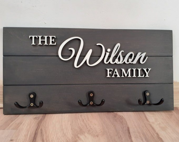 Personalized Key and Mail Holder for Wall, Personalized Last Name Sign ...