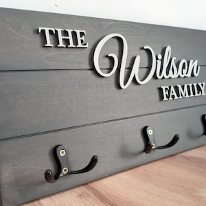 Last Name Key Holder for Wall, Personalized Family Name Sign Key Holder ...