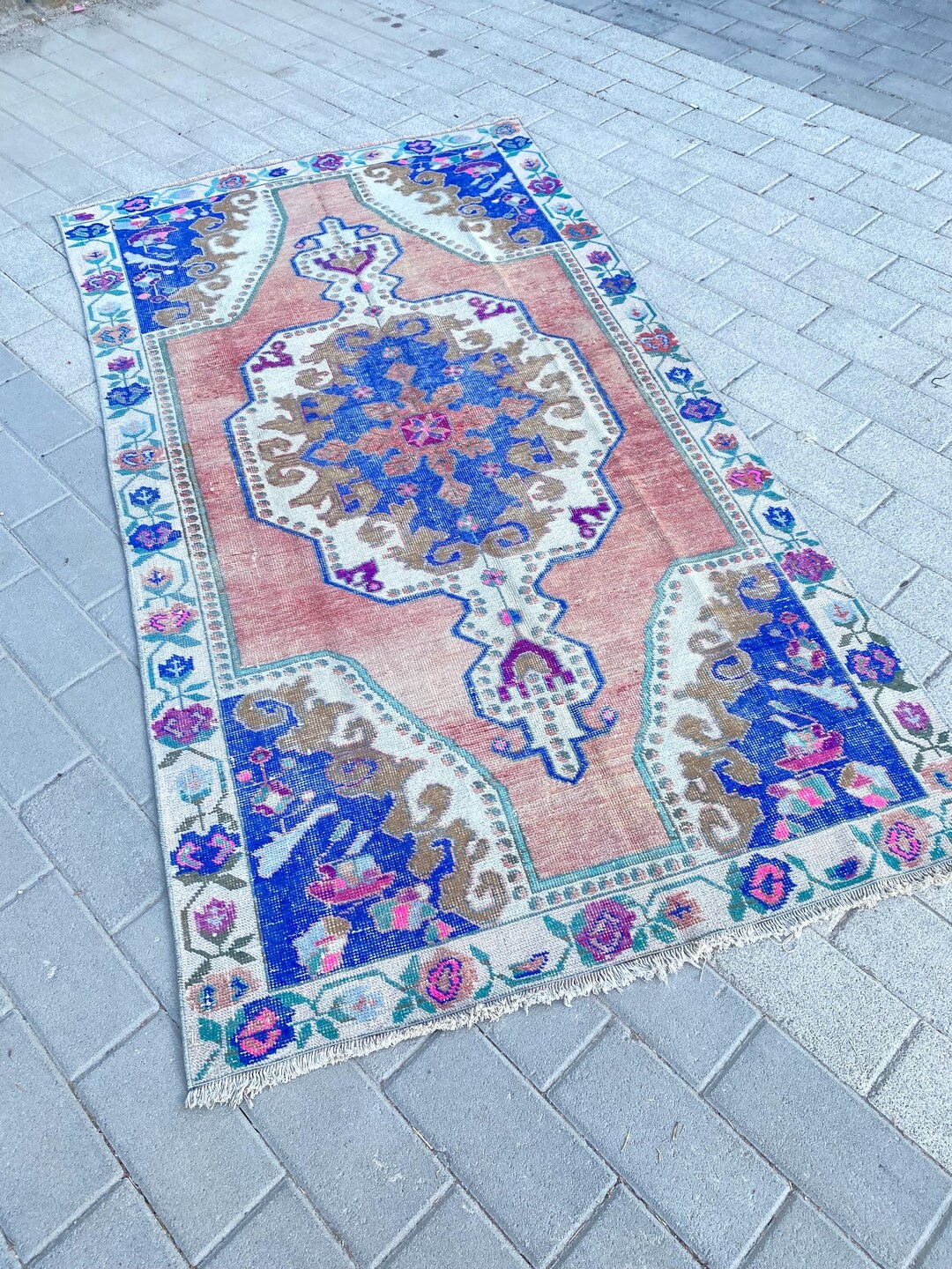 Oushak Rug 5x8 ,blue Turkish Rug,vintage Rug, Handmade Rug, Brown Area ...