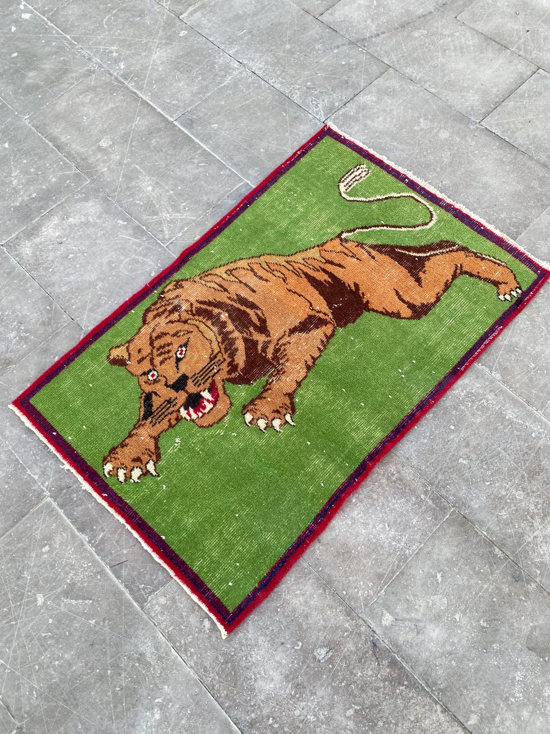 2x4 Tiger Small Oushak Rug 2x4: Vintage Turkish Wool Entryway Mat.tax ...