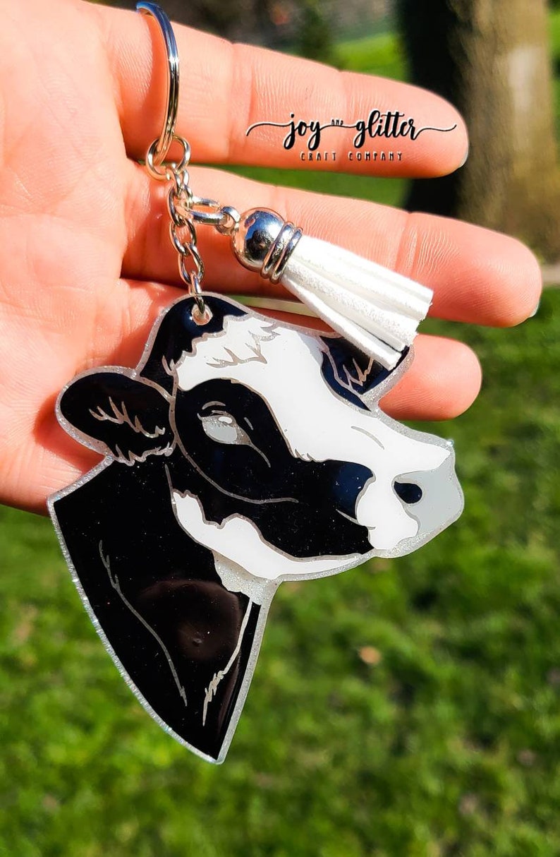 Glitter Dairy Cow Head Keychain Brown Glitter Cow Keychain - Etsy