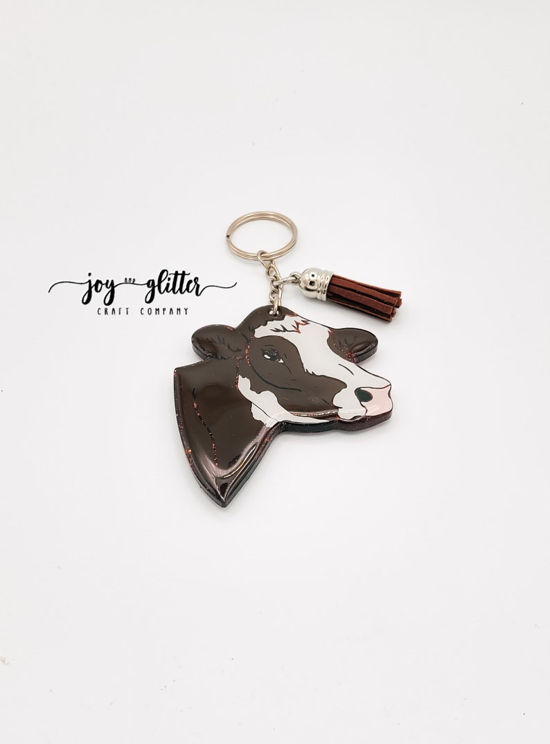 Glitter Dairy Cow Head Keychain Brown Glitter Cow Keychain - Etsy