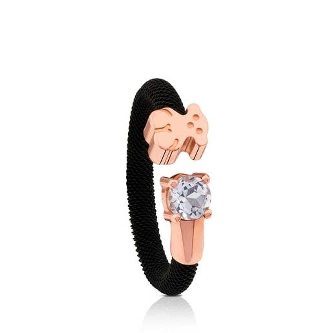 TOUS Eklat Ring in Black IP Steel With Rose Vermeil Silver and Topaz 13 ...