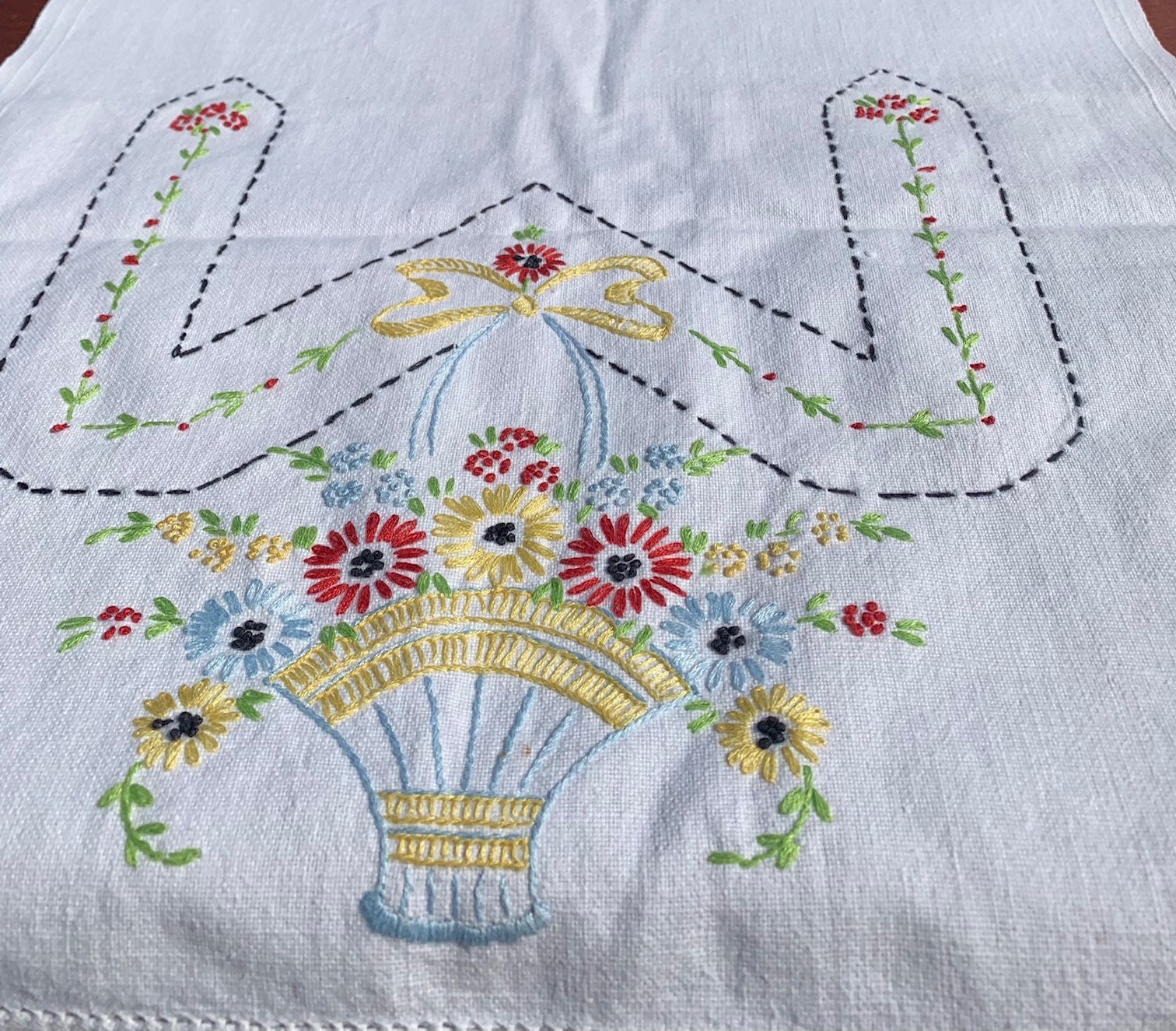 Beautiful Vintage Hand Embroidered Table Runner 37 Long and 16-1/2 Wide ...