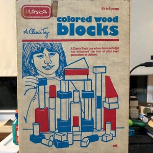 Vintage 1982 Playskool Colored Wood Blocks Set of 49 in Box With Extra ...