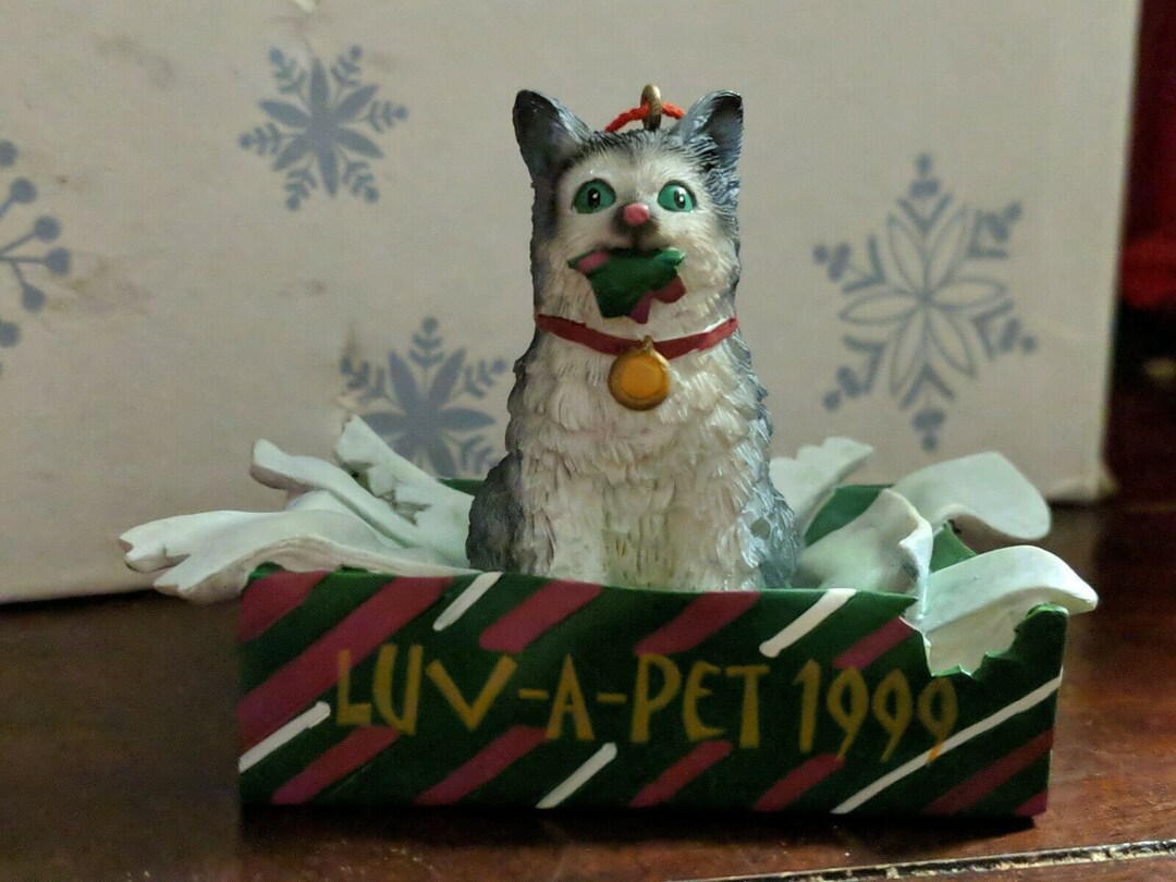 Luv-a-pet Christmas Holiday Ornament - Cat Sitting in a Gift Box ...
