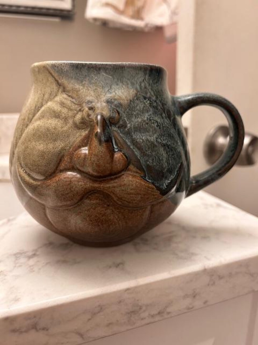 Vintage Mustache Man Face Mug - Pottery Craft USA - 3D Stoneware Large ...