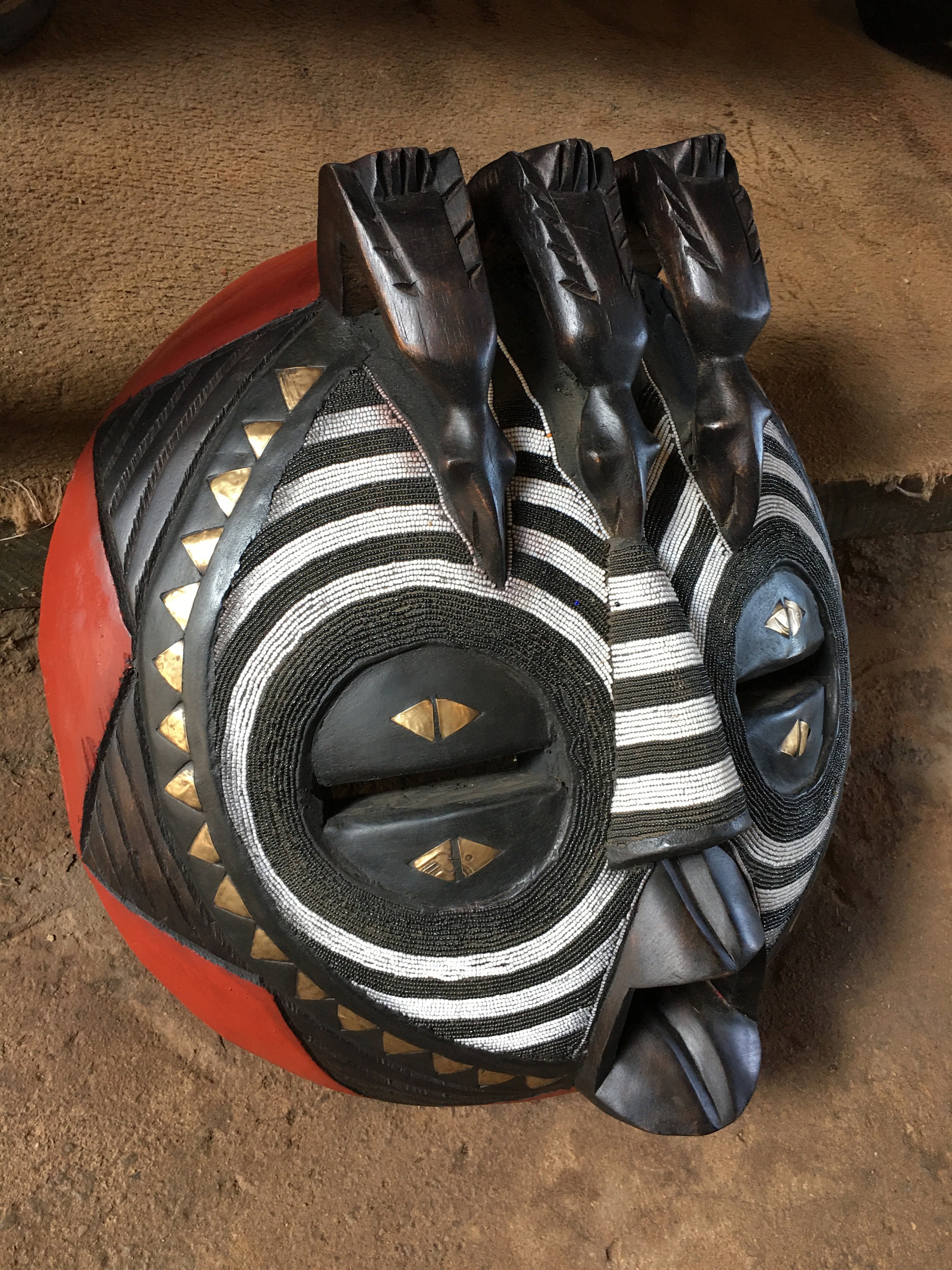 Large Round Beaded African Mask Wooden Mask for Wall African - Etsy