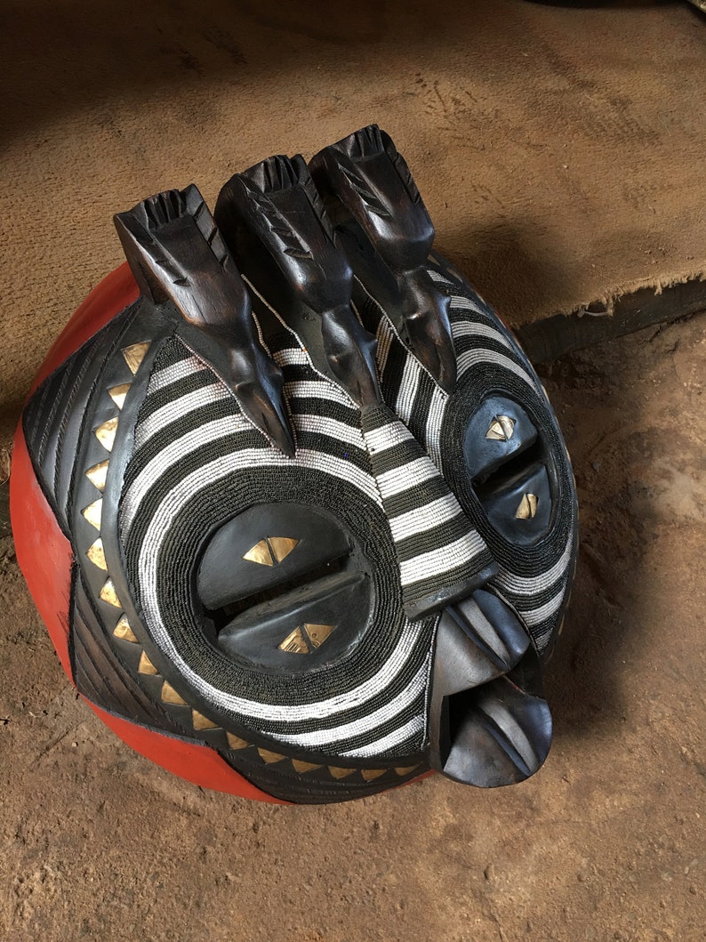 Large Round Beaded African Mask Wooden Mask for Wall African - Etsy