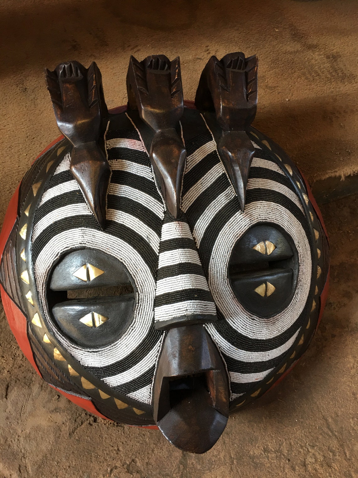 Large Round Beaded African Mask Wooden Mask for Wall African - Etsy