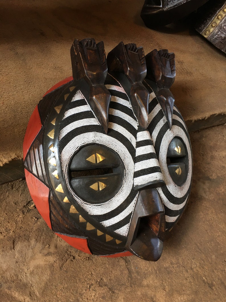 Large Round Beaded African Mask Wooden Mask for Wall African - Etsy