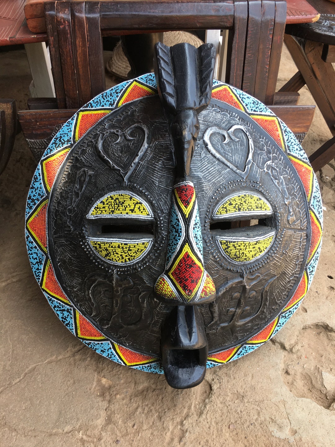 Large African Beaded Mask, African Mask for Wall, Home Decor African ...