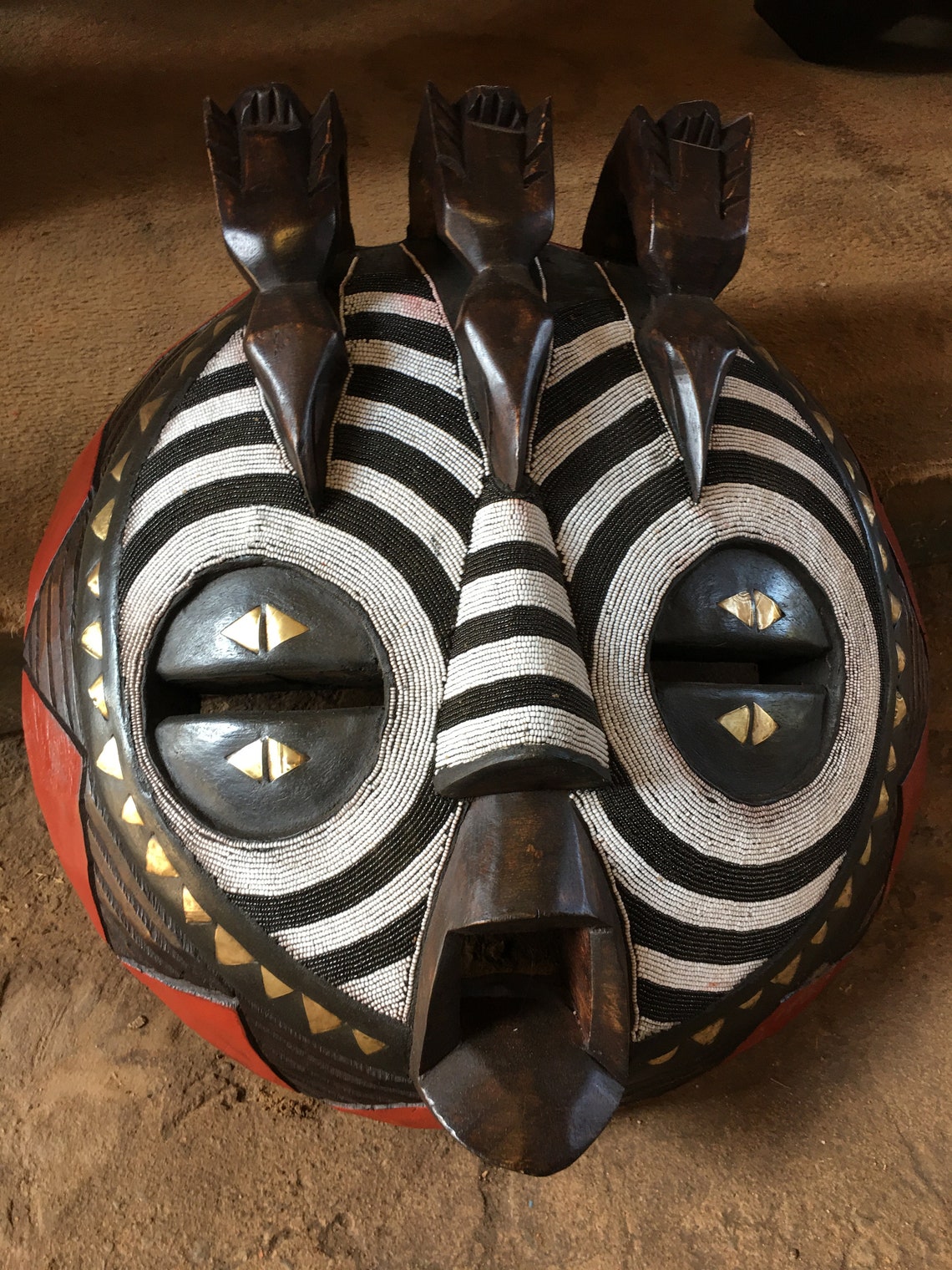 Large Round Beaded African Mask Wooden Mask for Wall African - Etsy