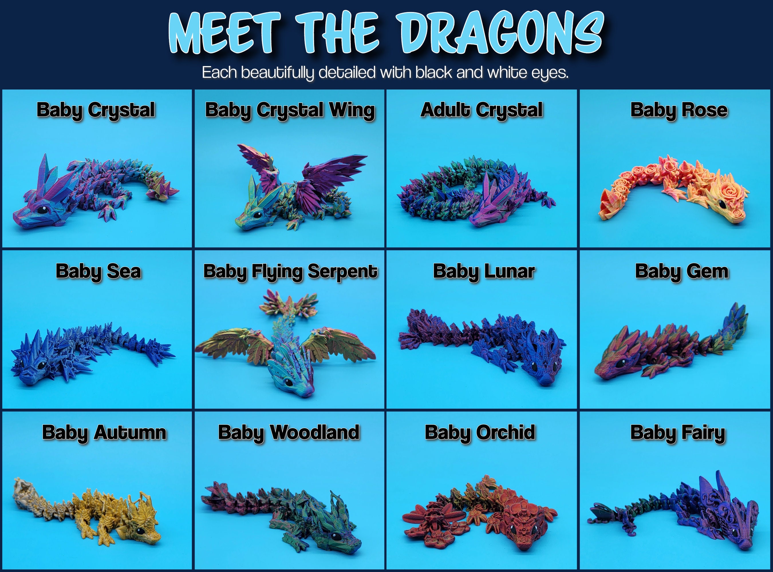 Detailed Baby Dragons - Articulated Dragon W/ Colored Eyes - 15 ...
