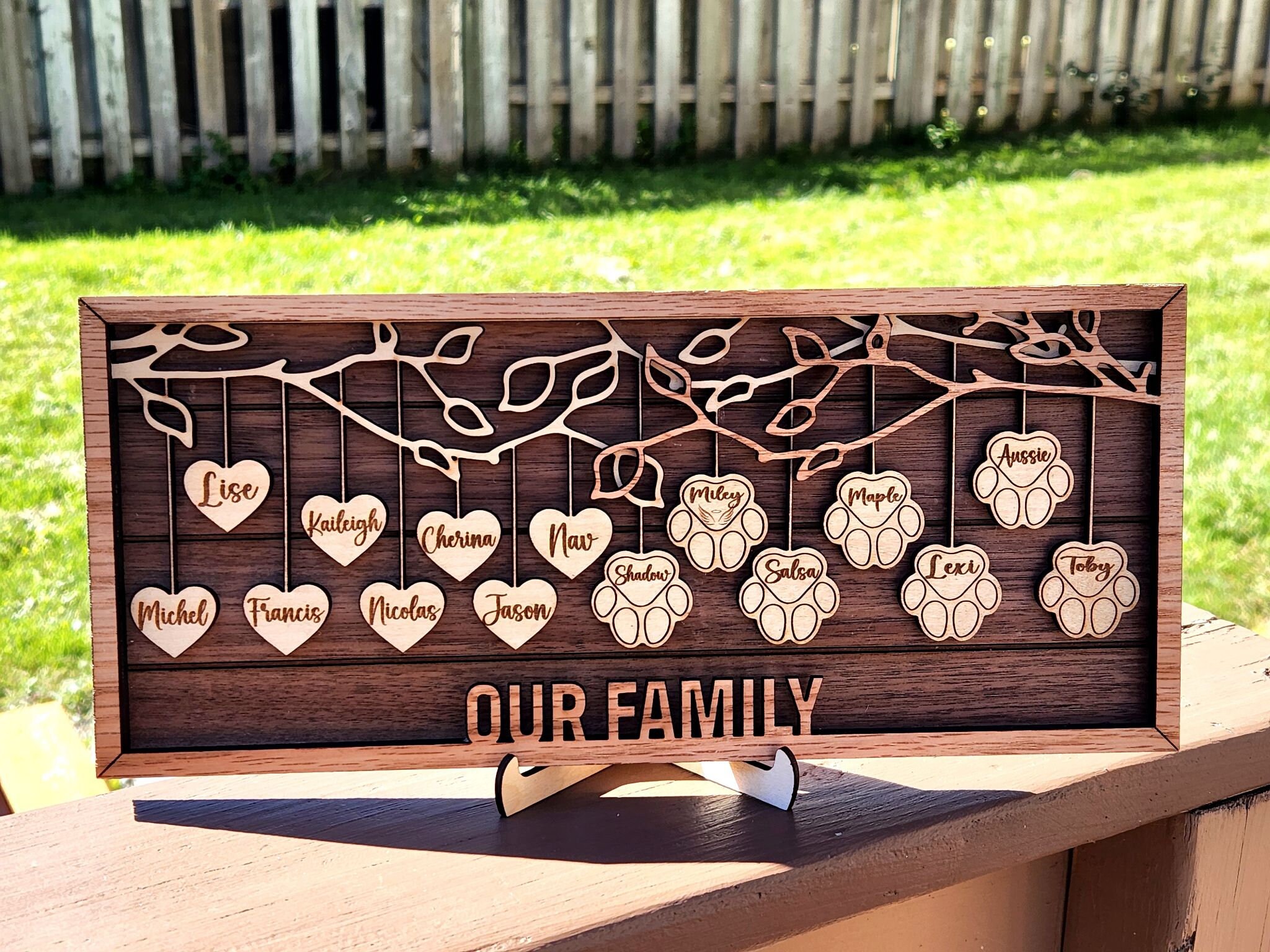 Personalized Wooden Family Tree Pet Paws Grandparent's - Etsy
