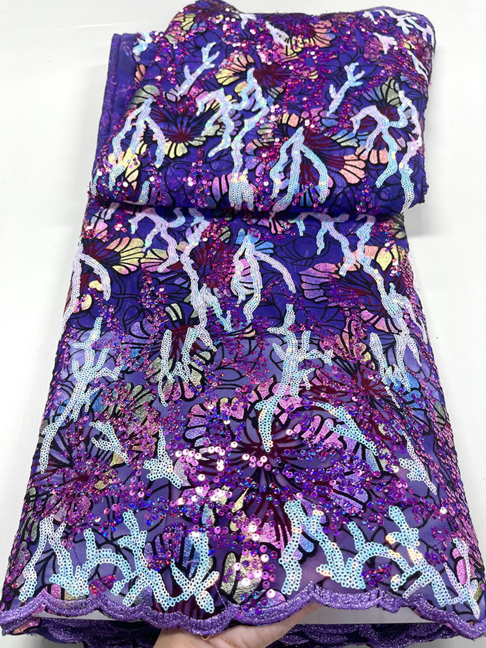 High Quality African French Flocking Velvet Lace Fabric With Sequins ...