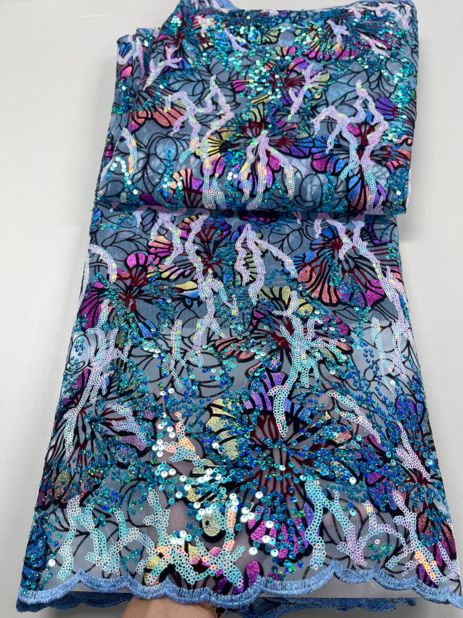 High Quality African French Flocking Velvet Lace Fabric With Sequins ...