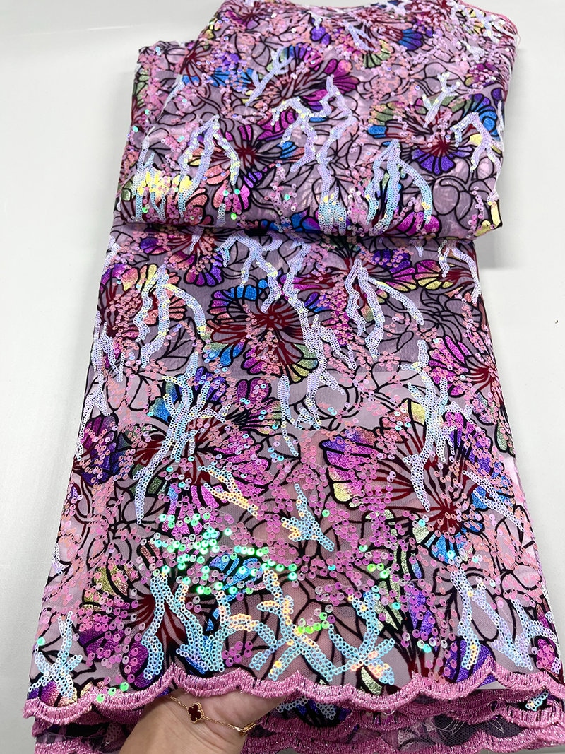 High Quality African French Flocking Velvet Lace Fabric With Sequins ...