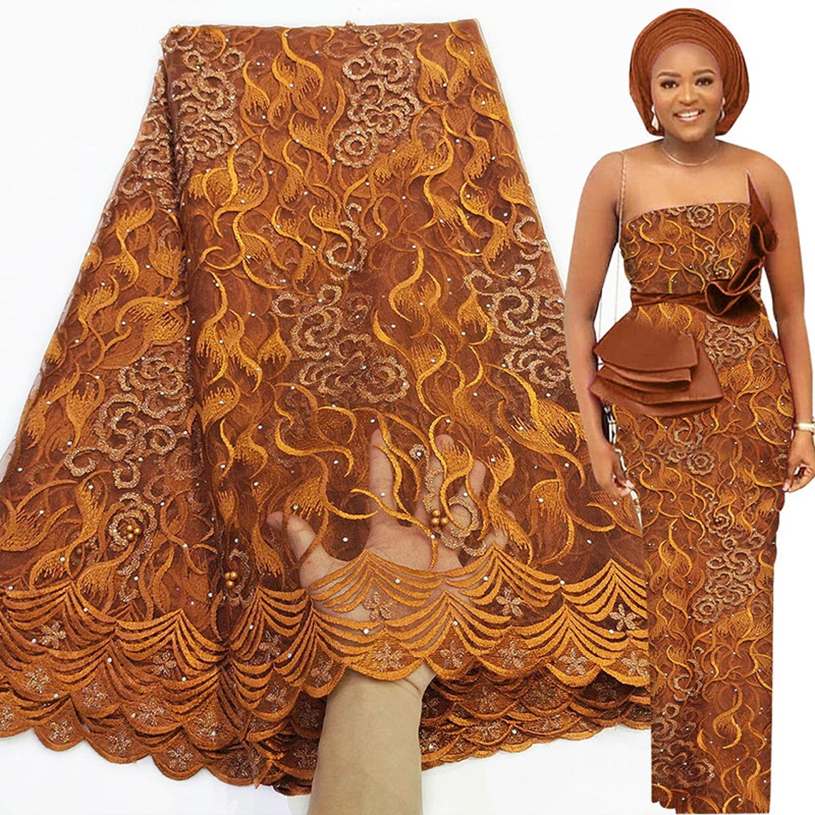 African Lace Fabric 5 Yards Asoebi Wedding Fabrics French Tulle Laces ...