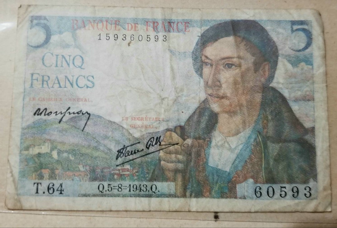 5 Francs Note-1943 cino Francs - Etsy