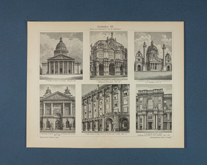 9,3x12,1 wall decoration Original print architecture Baroque and Rococo ...