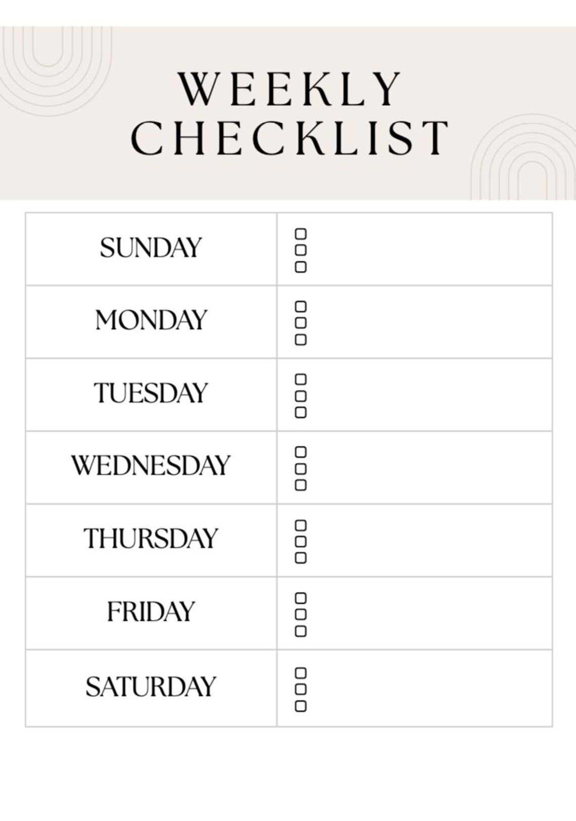 Simple and Clean Weekly Checklist - Etsy