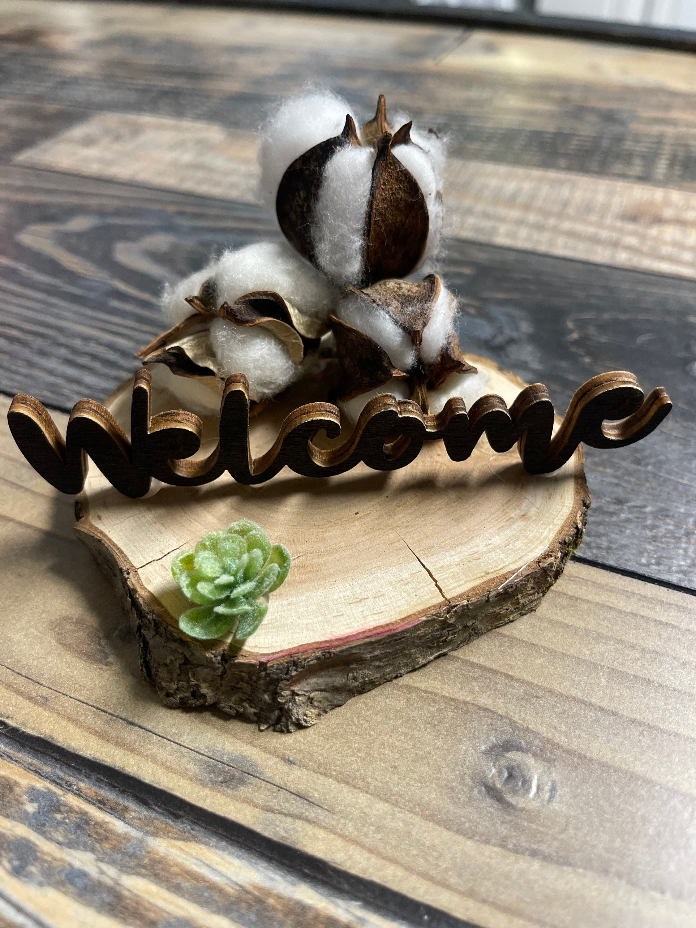 Rustic Wood Decor - Welcome - Wood Slice Ornament- Rearview Mirror ...