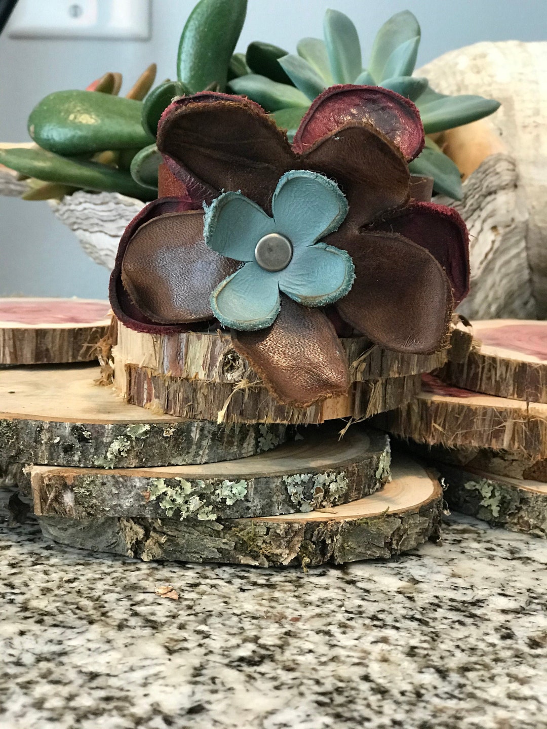 Leather Cuff With Flower - Etsy
