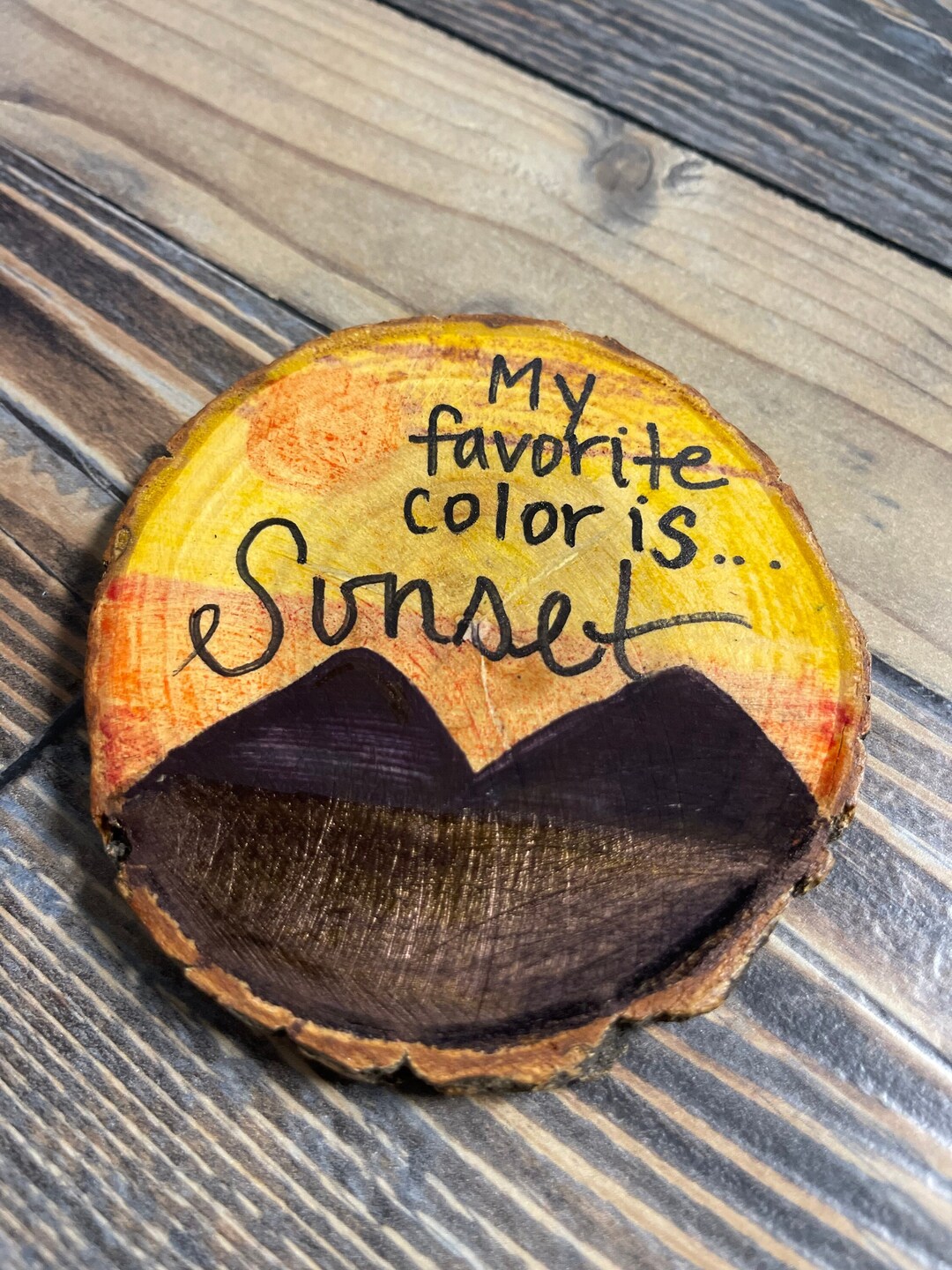 Rustic Wood Decor - SUNSET - Wood Slice Ornament- Rearview Mirror ...