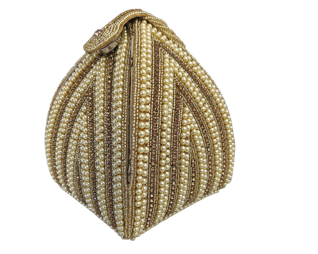 Beaded Pyramid Triangle Wristlet Purse, Indian Potli Bag, Small Evening ...