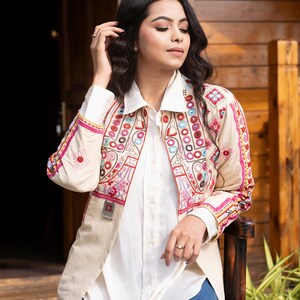 Full Sleeves Bohemian Kutch Cotton Jacket With Mirror Work, Embroidered ...